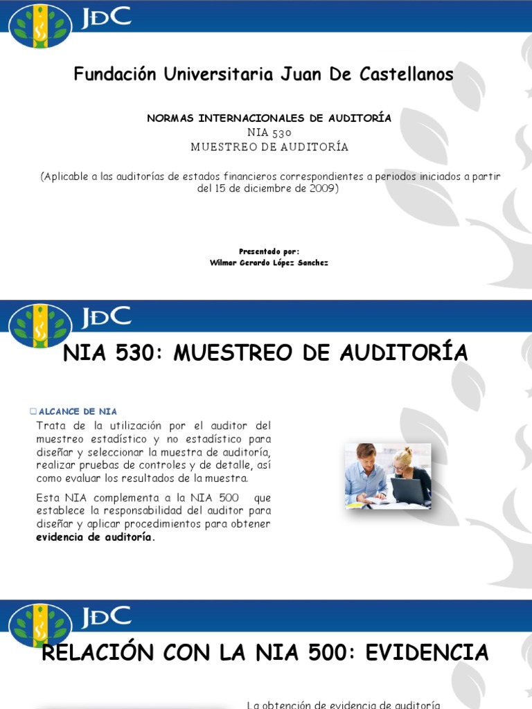 Presentación Nia 530 Muestreo de Auditoria | PDF | Muestreo (Estadísticas) | Auditoría