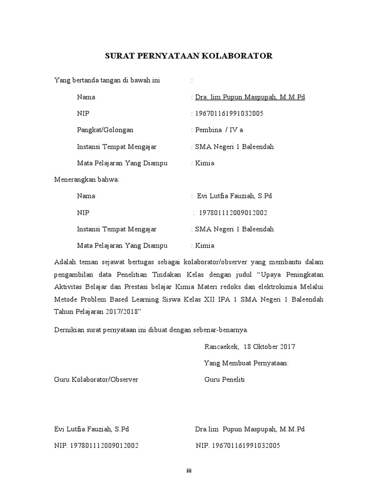 5 - Surat Pernyataa Kolaborator | PDF