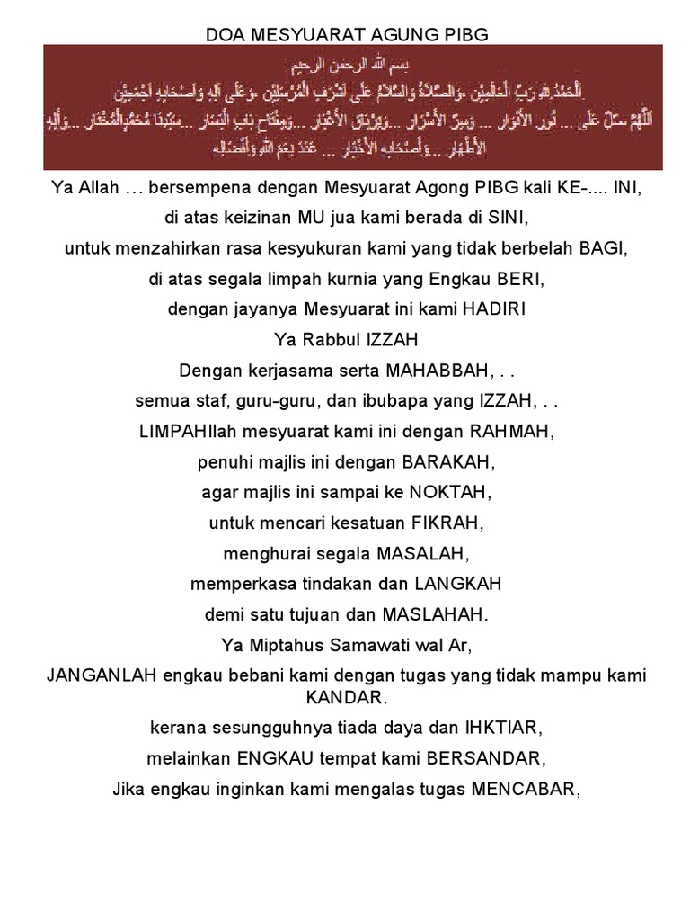 Doa Mesyuarat Agung Pibg | PDF