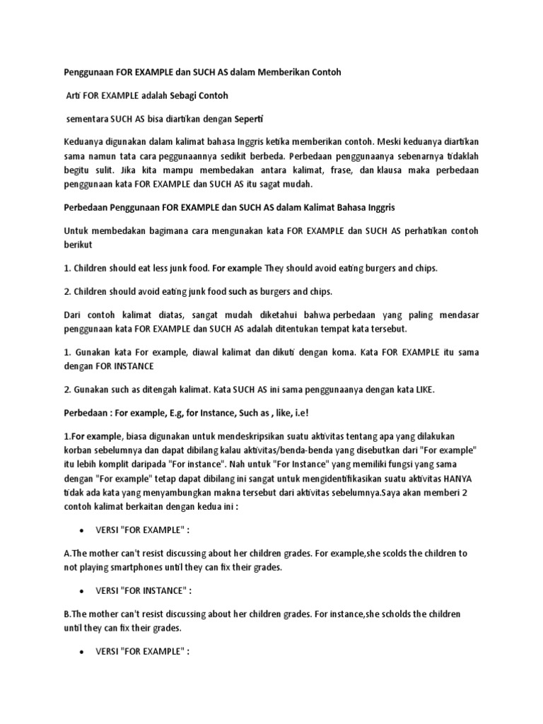 Perbedaan Penggunaan For Example dan Such As | PDF