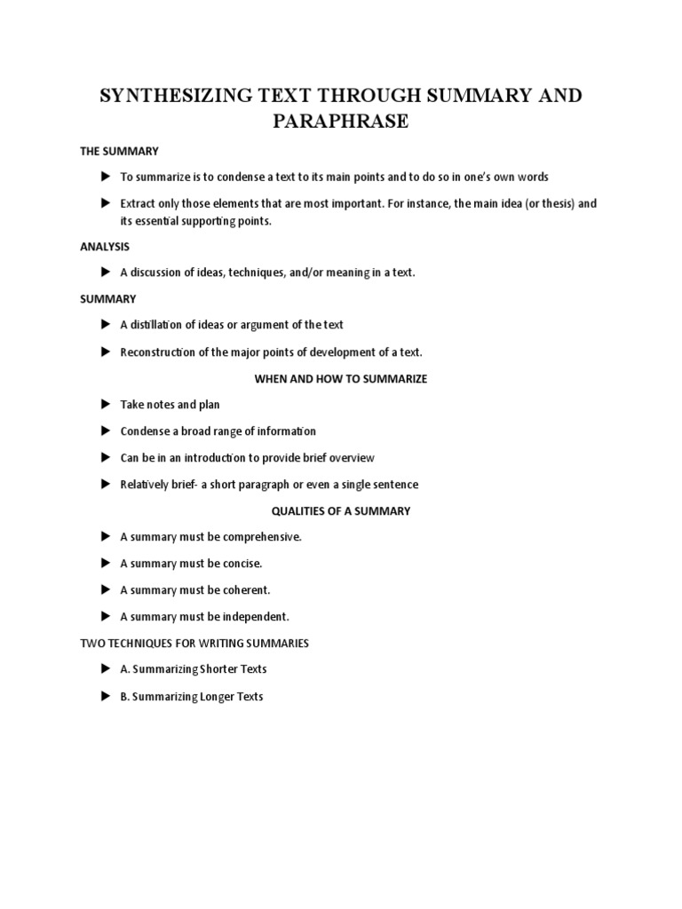 Synthesizing Text Through Summary and Paraphrase | PDF | Plagiarism ...