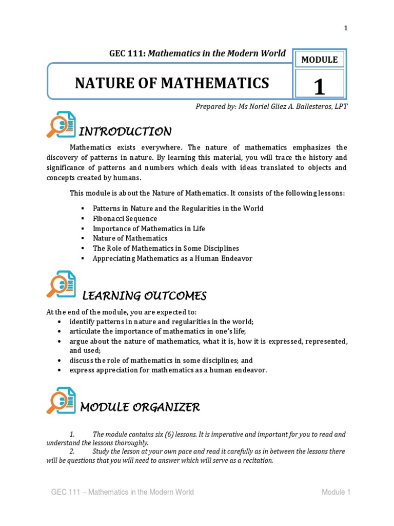 Gec 111 Module 1 | PDF | Teaching Mathematics | Pattern