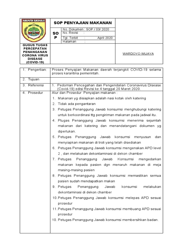 SOP Penyajian Makanan COVID-19 | PDF