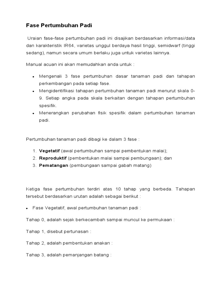 Fase Pertumbuhan Padi | PDF