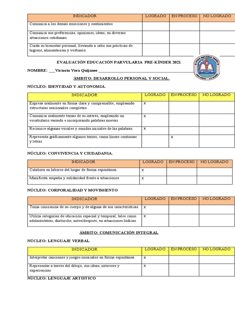 Evaluación Pre-Kínder 2021 | PDF | Educación de la primera infancia ...