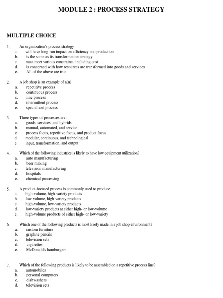 MODULE 2 Multiple Choice | PDF | Automation | Lean Manufacturing