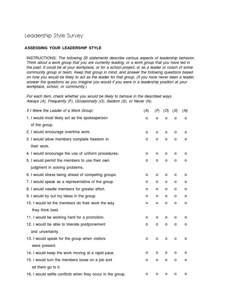 Leadership Style Assessment v100519 | PDF | Leadership | Applied Psychology