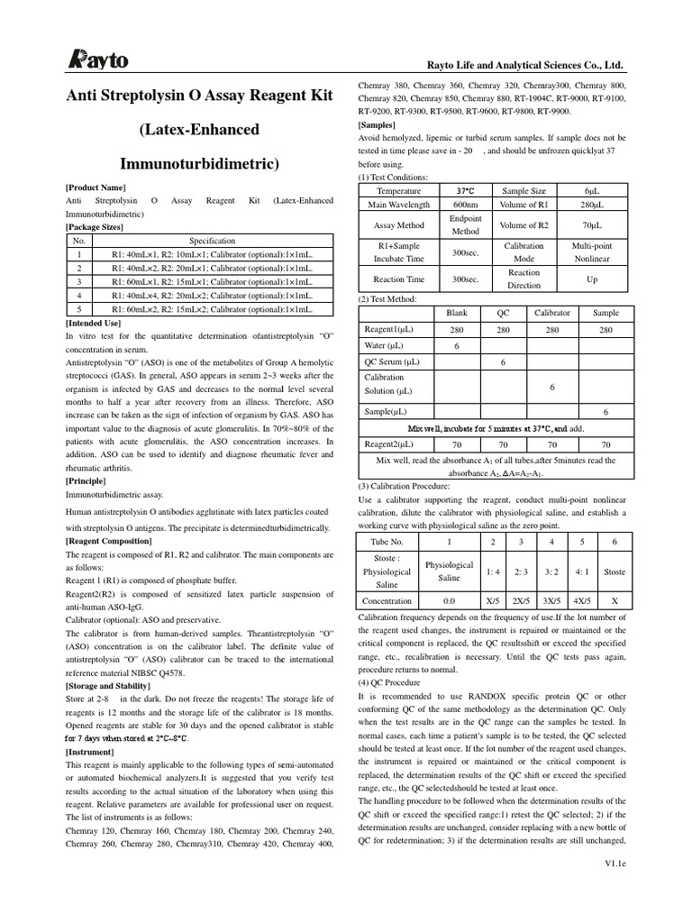 ASO (Latex-Enhanced Immunoturbidimetric) V1.1e | PDF | Chemistry ...