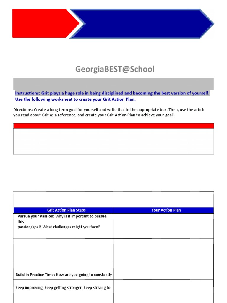 Grit Action Plan: Worksheet | PDF