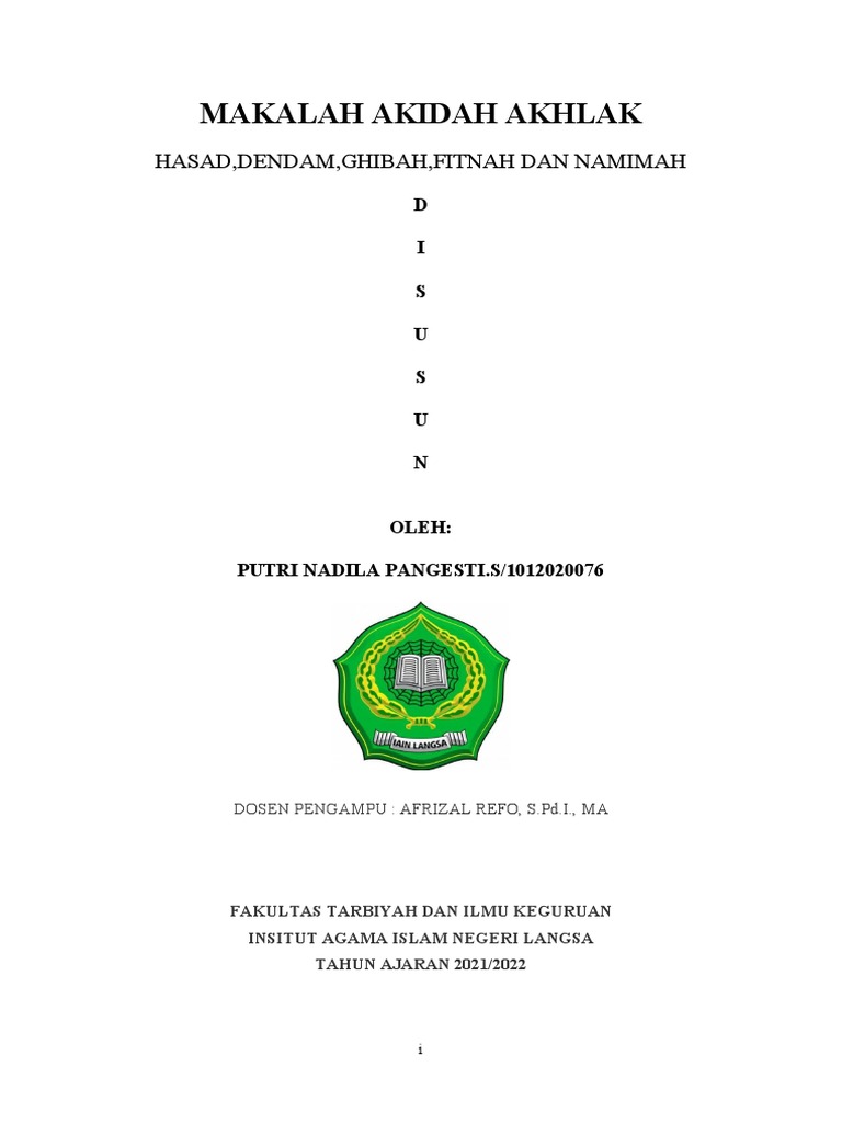 Makalah Akidah Akhlak Putri Nadila | PDF