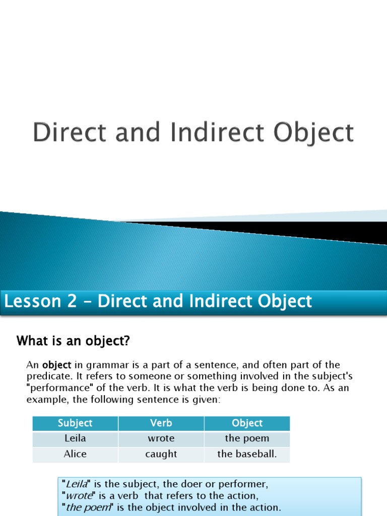 Lesson 2 - Direct and Indirect Object | PDF | Subject (Grammar) | Verb