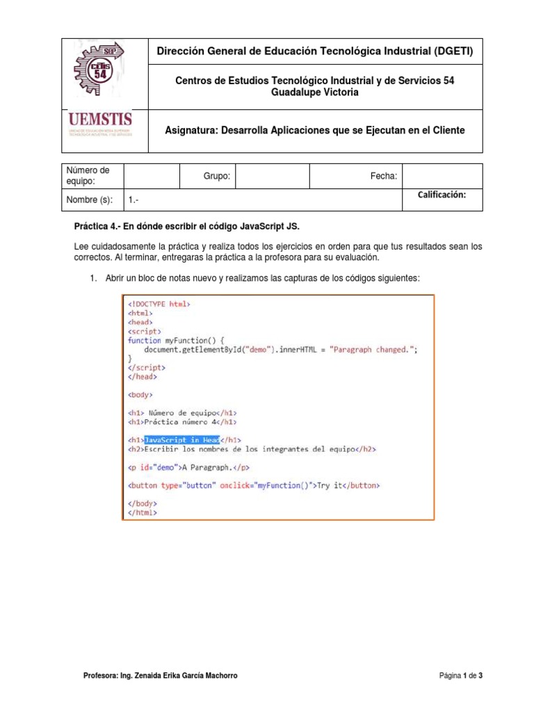 Práctica de JavaScript: Estructura y Resultados | PDF