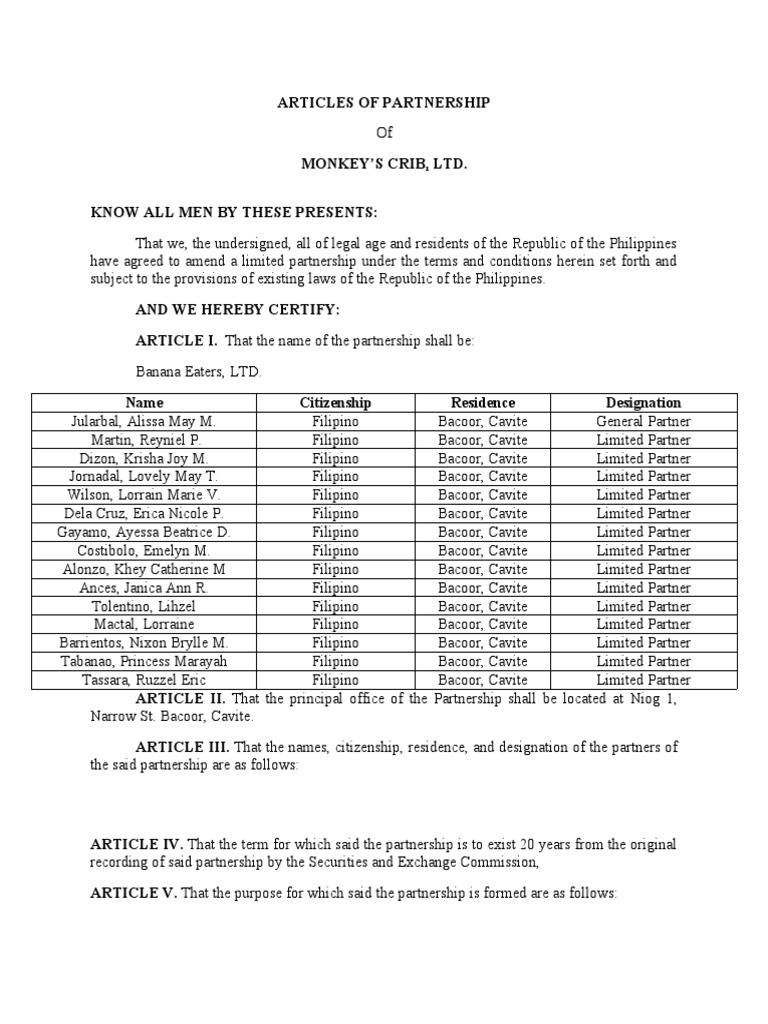 Articles of Partnership | PDF