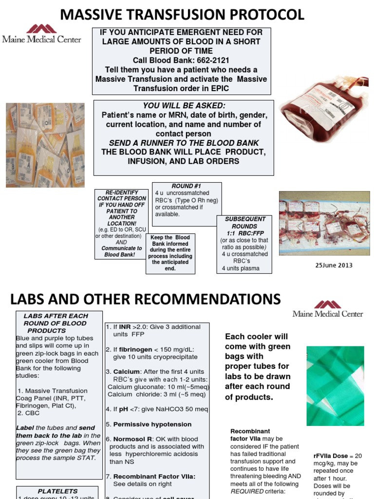 Massive Transfusion Guideline | PDF | Blood Transfusion | Diseases And ...