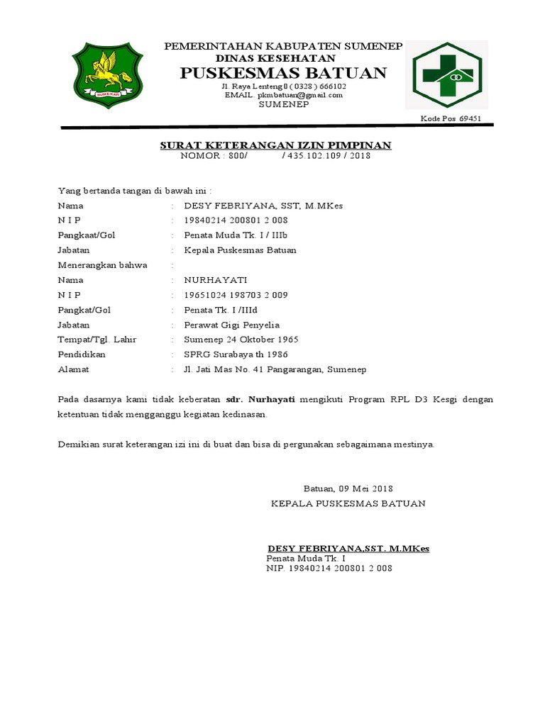 Surat Izin Sekolah | PDF