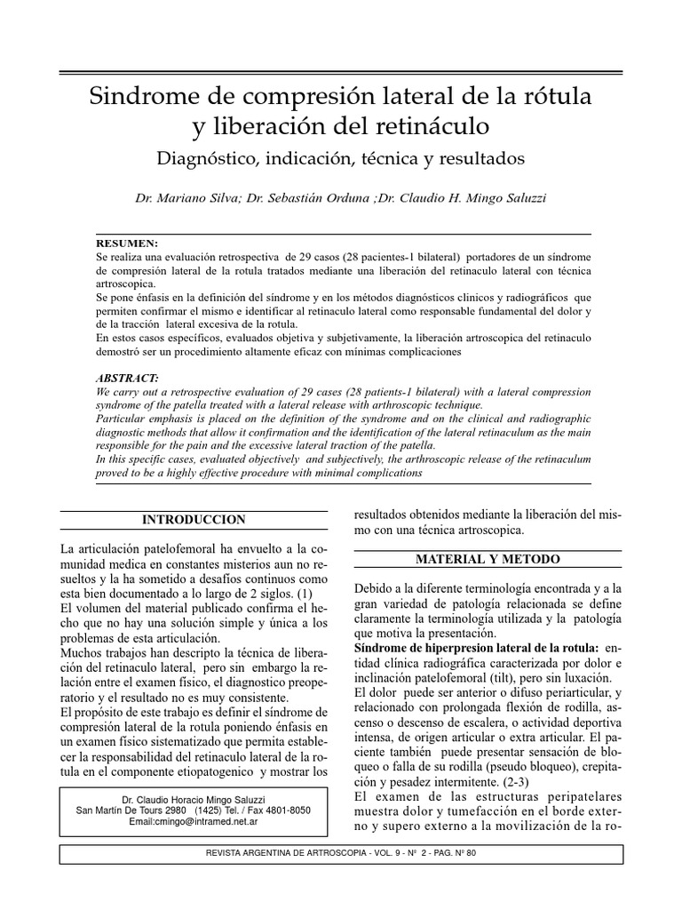 Liberacion Retinaculo Rodilla | PDF | Rodilla | Sistema musculoesquelético