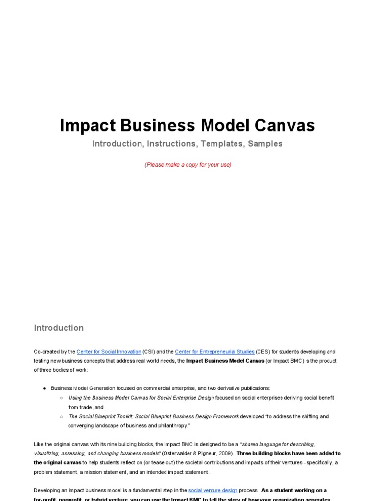 Impact Business Model Canvas (BMC) Guidance | PDF | Business Model ...