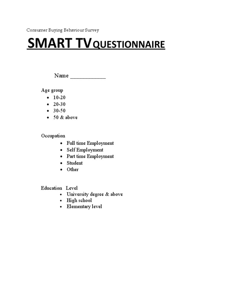 Smart TV Questionnaire | PDF | Television | Liquid Crystal Display