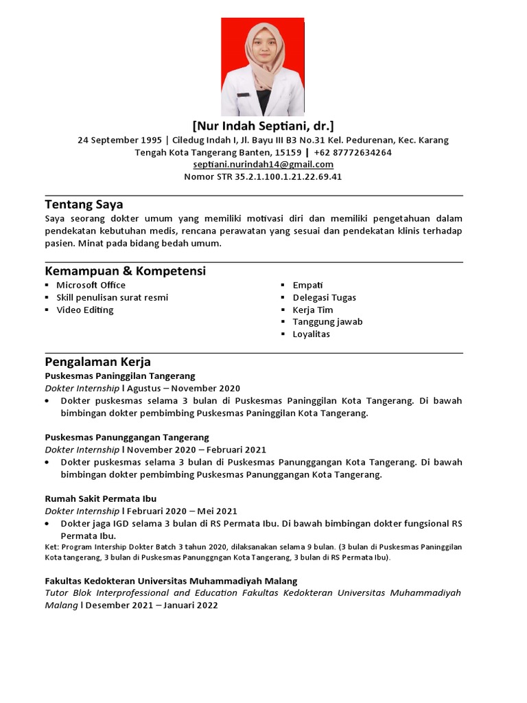 CV Dr. Nur Indah Septiani | PDF