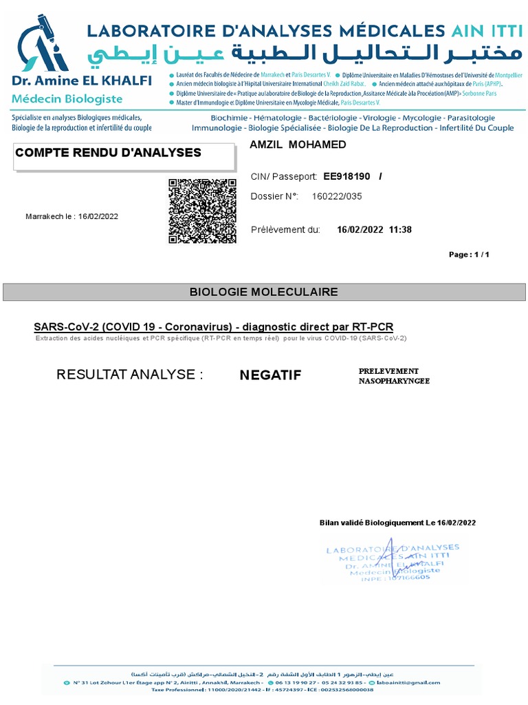 Resultat Analyse:: Compte Rendu D'Analyses | PDF