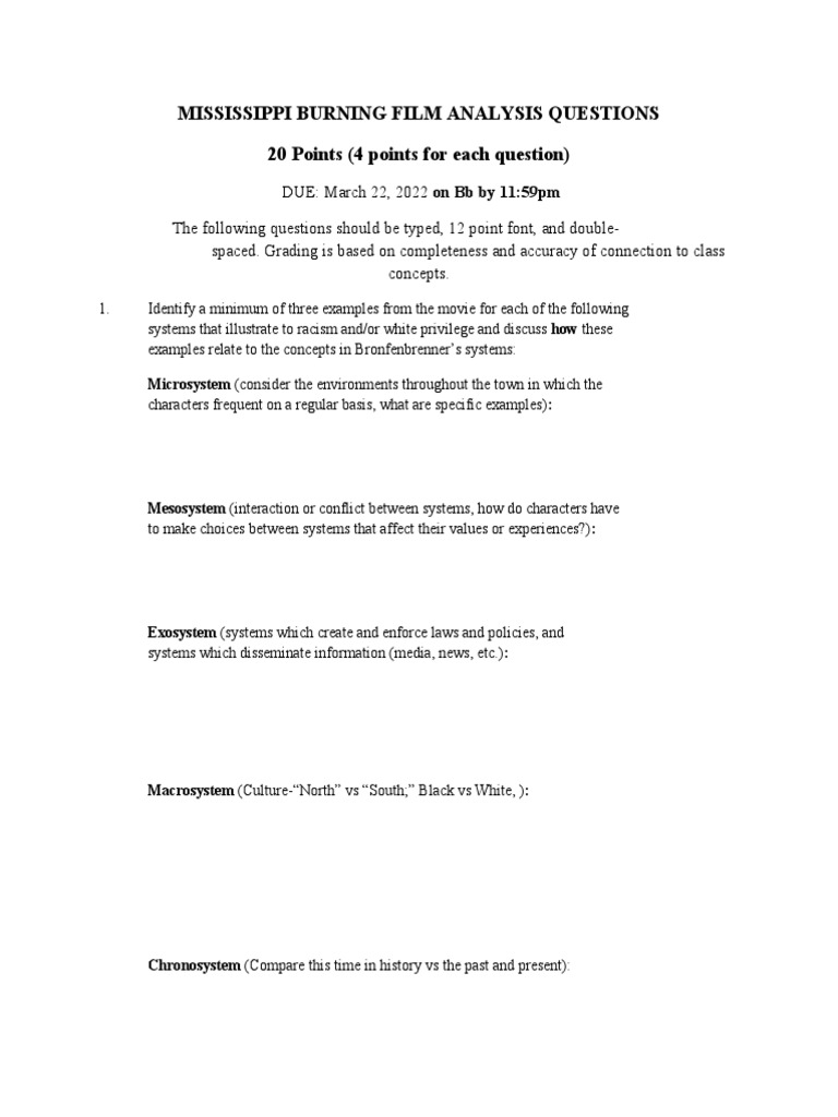 Mississippi Burning Film Analysis Questions | Download Free PDF ...