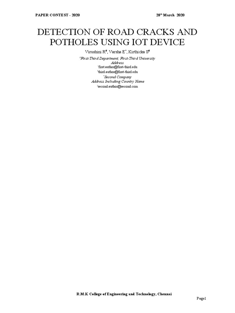 Detection of Road Cracks and Potholes Using IOT Device | PDF | Road | Road Surface