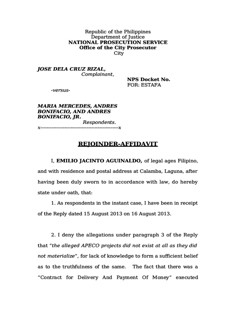 Qdoc - Tips - Sample Rejoinder Affidavit | PDF