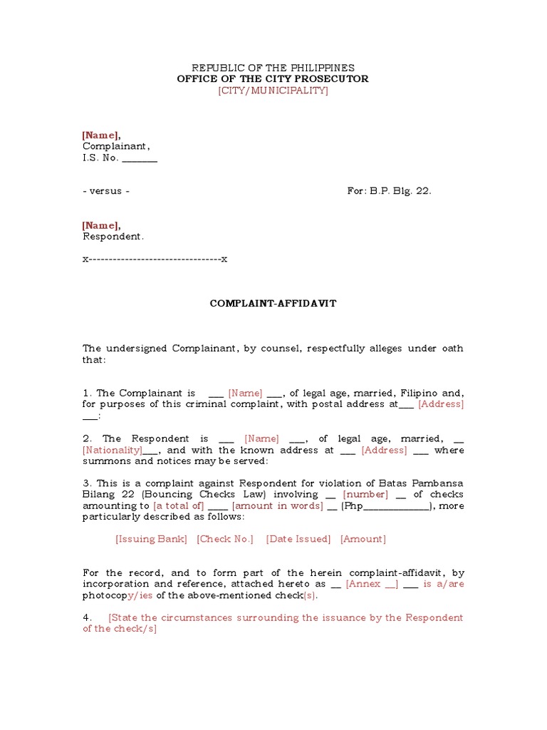 Complaint Affidavit - Violation of BP BLG 22 Bouncing Checks | PDF | Affidavit | Common Law