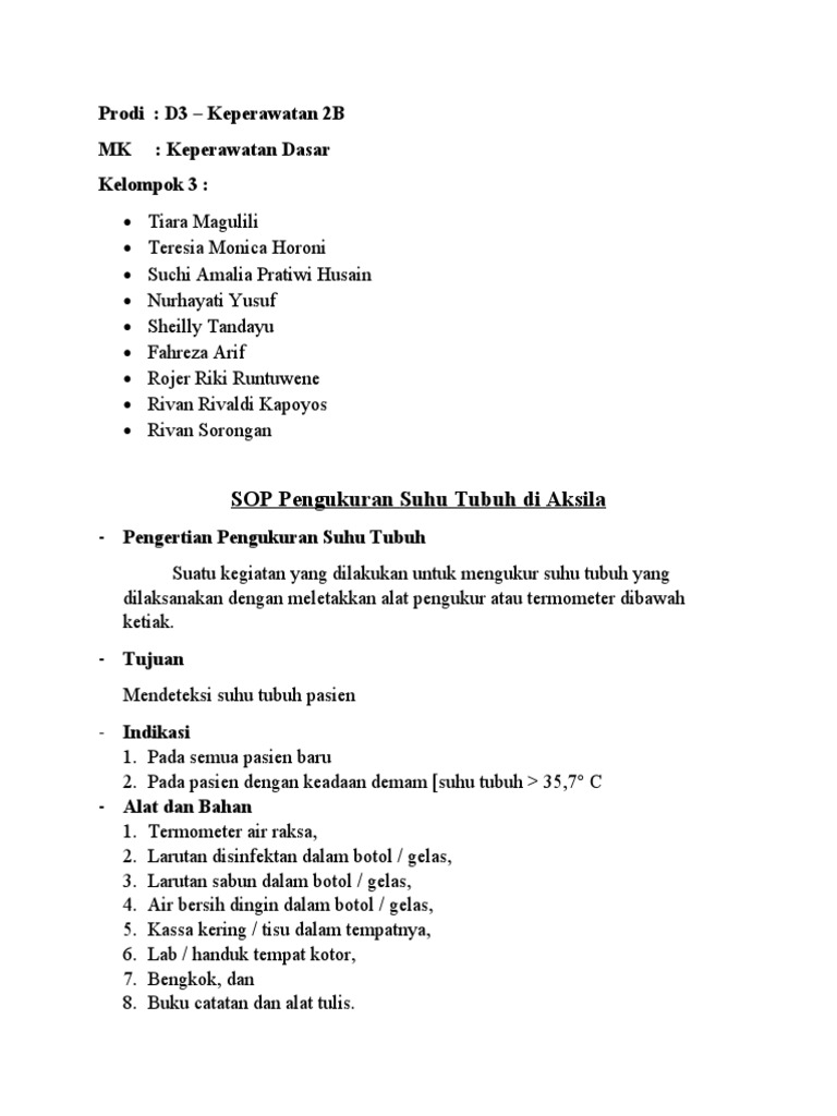 Kel 3 (SOP Pengukuran Suhu Tubuh Aksila) | PDF