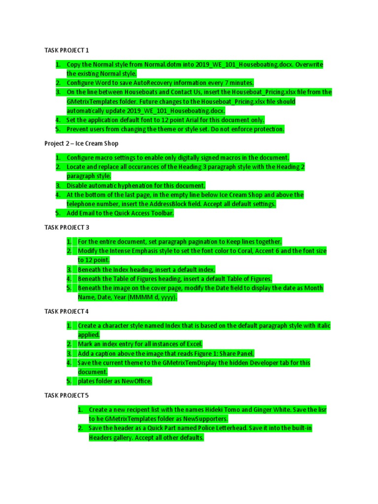 Word document tasks for projects | PDF | Software Development | Software