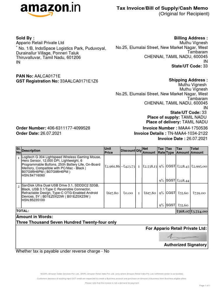 Logitech G304 Mouse Invoice | PDF | Invoice | Value Added Tax