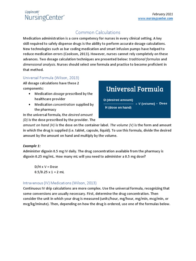 Universal Drug Calculation Techniques | PDF | Chemistry | Dose ...
