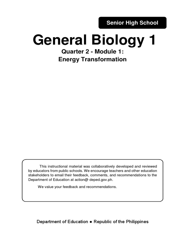 General Biology 1 Quarter 2 Modules 1 3 | PDF | Cellular Respiration ...
