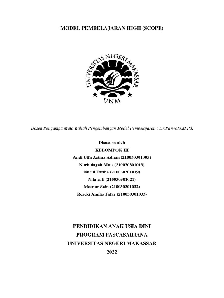 Makalah Model Pembelajaran High (Scope) | PDF