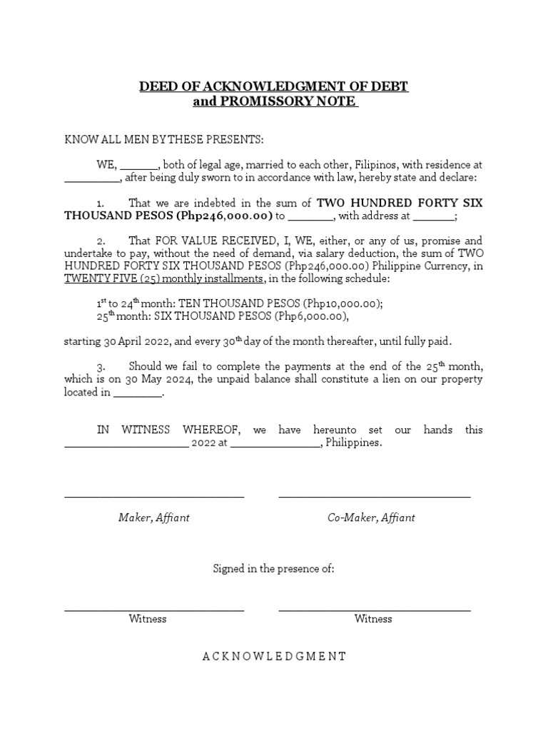 Deed of Acknowledgment of Debt | PDF