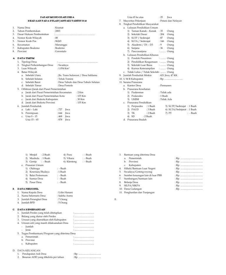 Papan Monografi Desa Kramat 2014 | PDF