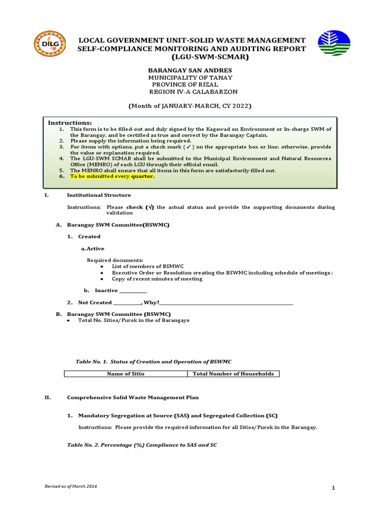 Local Government Unit-Solid Waste Management Self-Compliance Monitoring ...