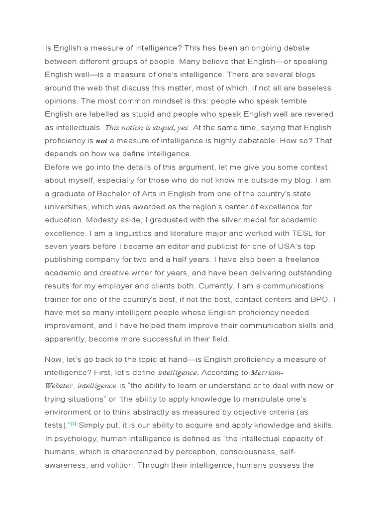 English Proficiency & Intelligence Debate | PDF | Intelligence ...