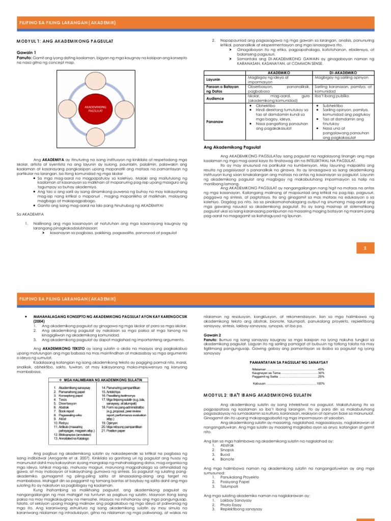 1ST - Quarter Module For Filipino Grade 12 | PDF