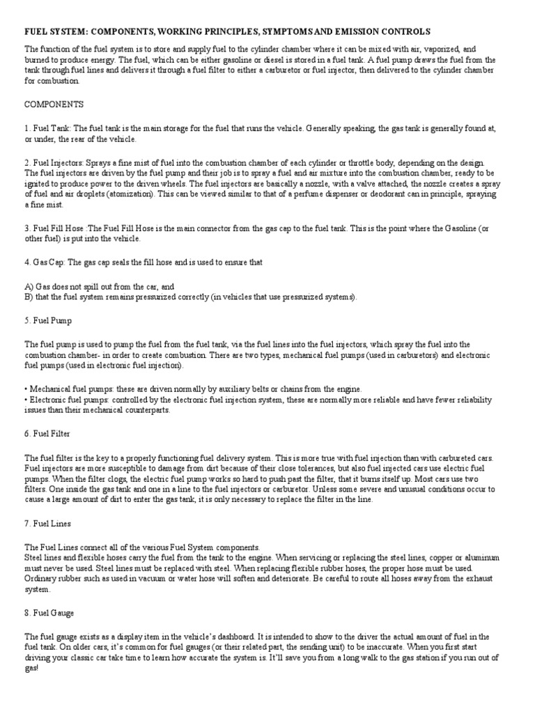 Fuel System: Components, Working Principles, Symptoms and Emission ...
