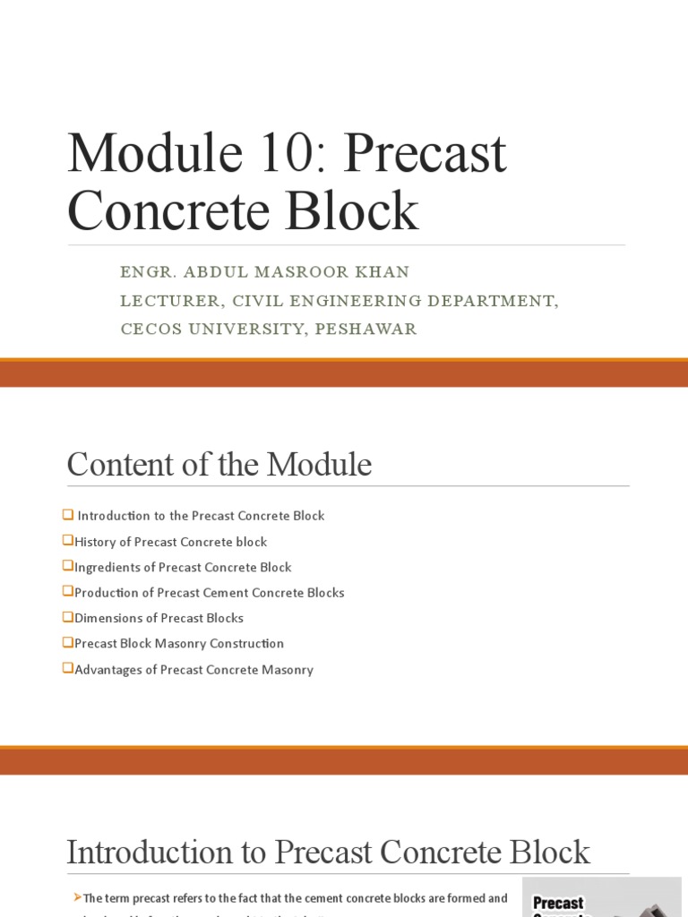 Module 10: Precast Concrete Block | PDF | Concrete | Masonry