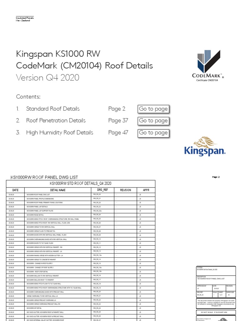 Kingspan - Trapezoidal Roof KS1000 RW - CAD Roof Codemark Set CM20104 ...