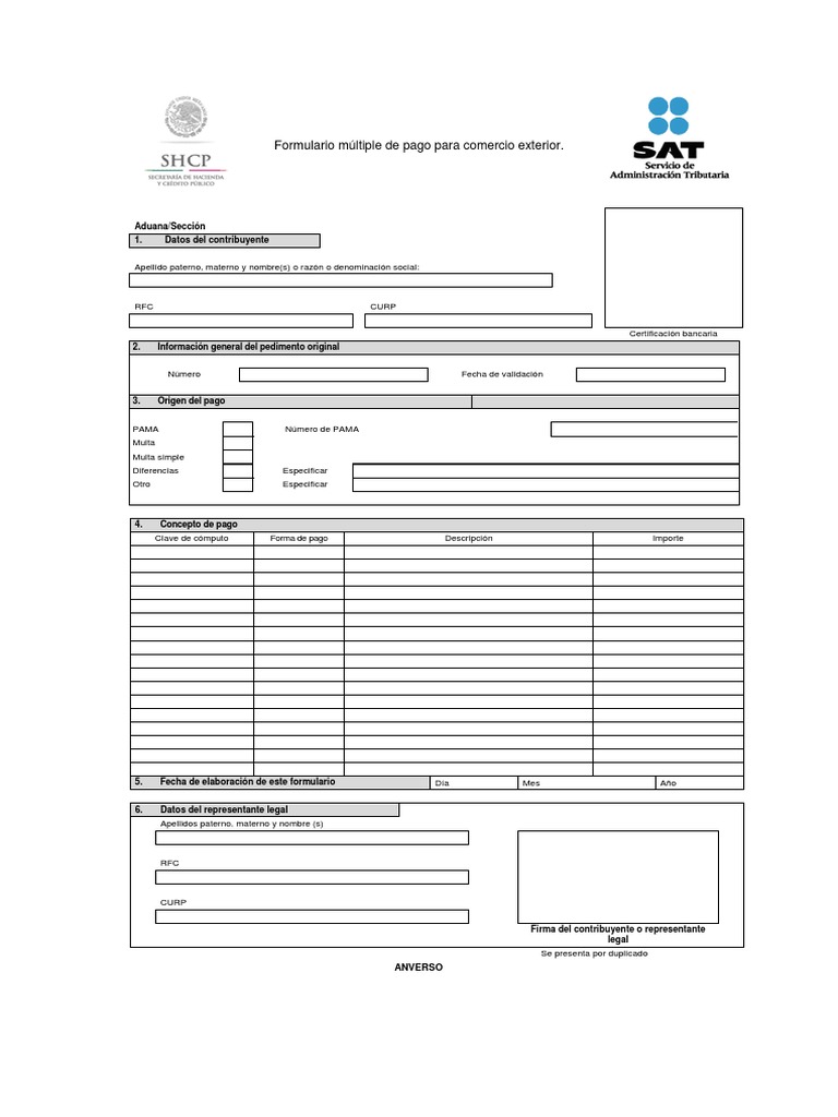 Formulario Múltiple de Pago para Comercio Exterior.: Aduana/Sección 1. Datos Del Contribuyente | PDF