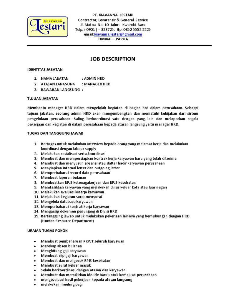 Job Description Adm HRD | PDF