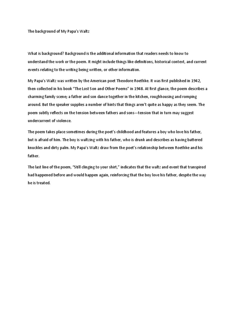 The Background of My Papa's Waltz | PDF