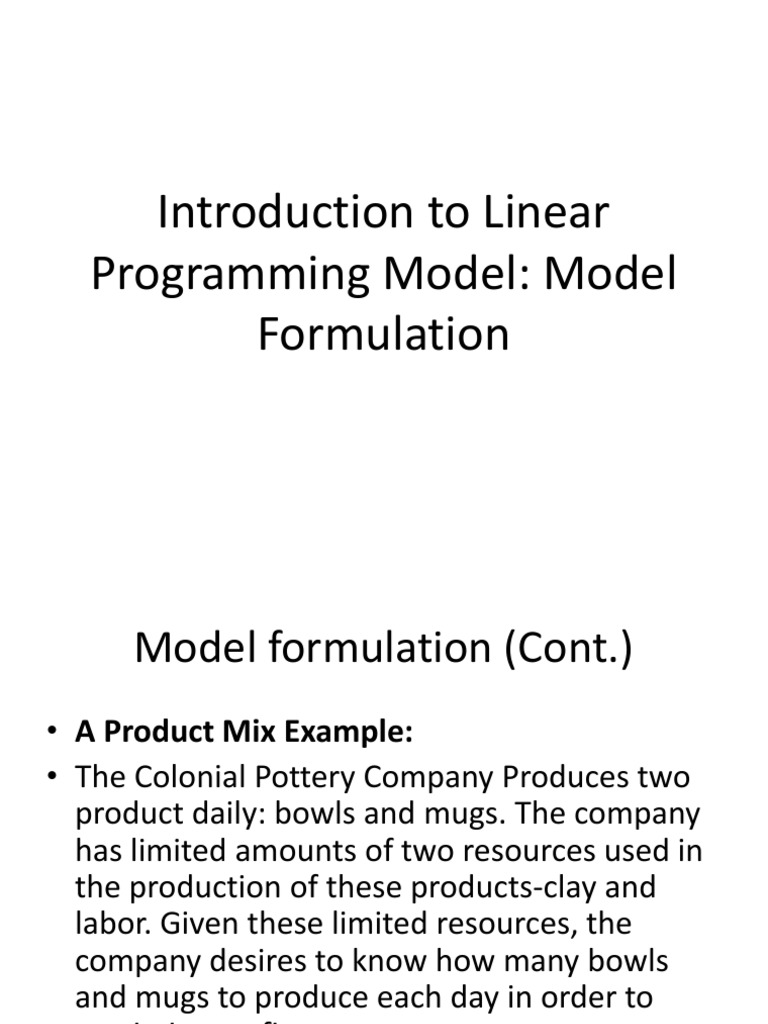 Troduction To Lp Model Formulation Pdf Linear Programming