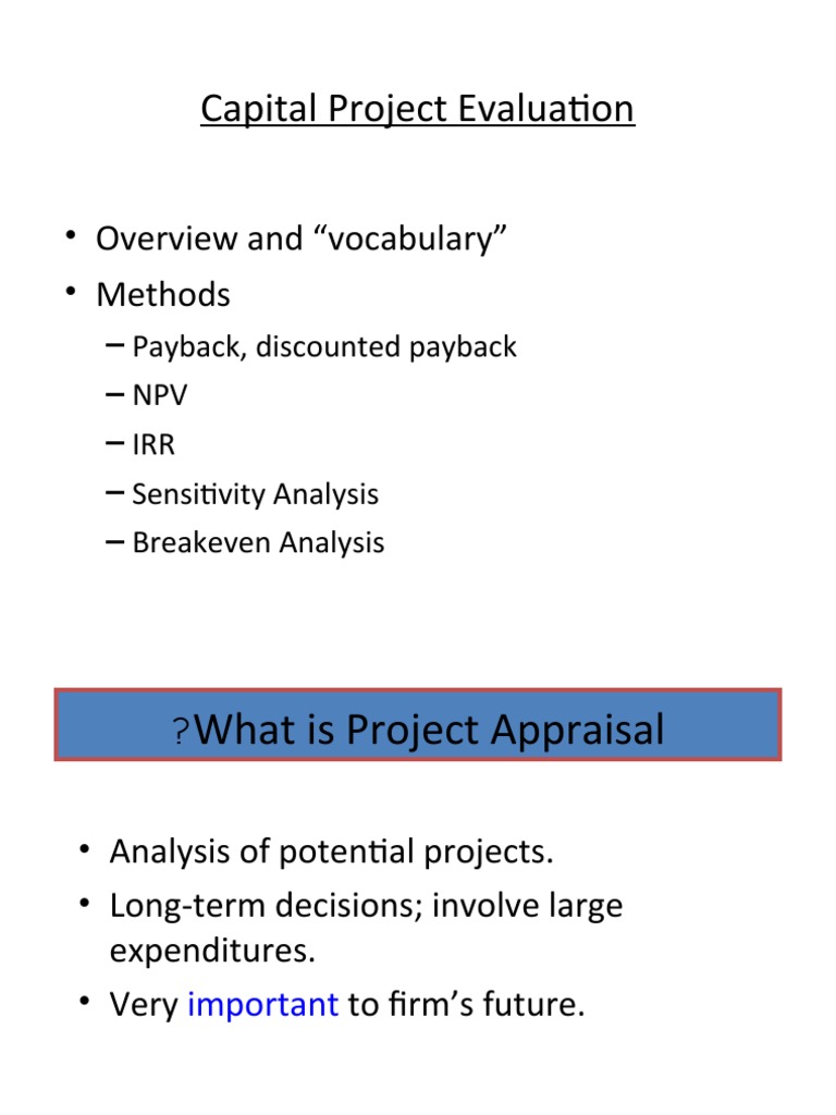 Capital Project Evaluation: - Overview and "Vocabulary" - Methods | PDF ...