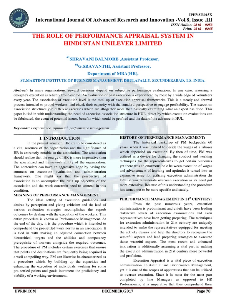 Performance Appraisal in Hindustan Unilever | PDF | Performance ...