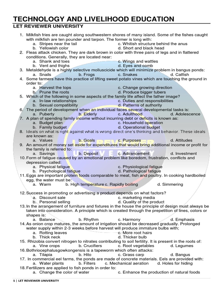 Tle Reviewer e | PDF | Knitting | Foods