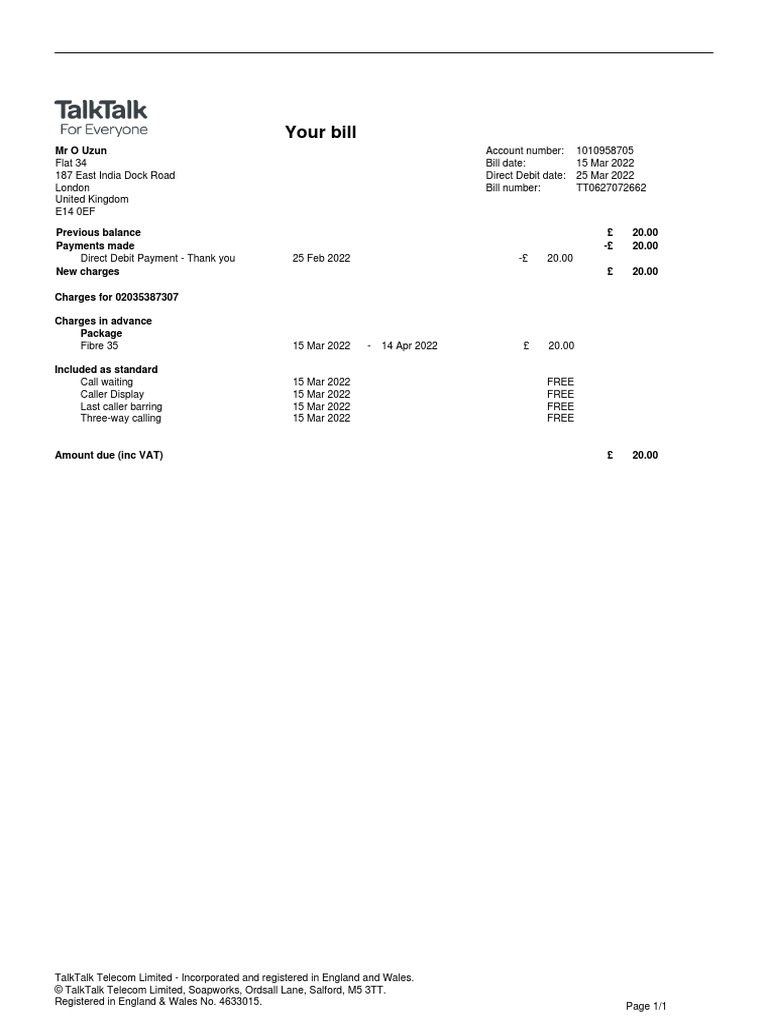 2022 03 15 YourTalkTalkBill | PDF | Corporations | Corporate Jargon